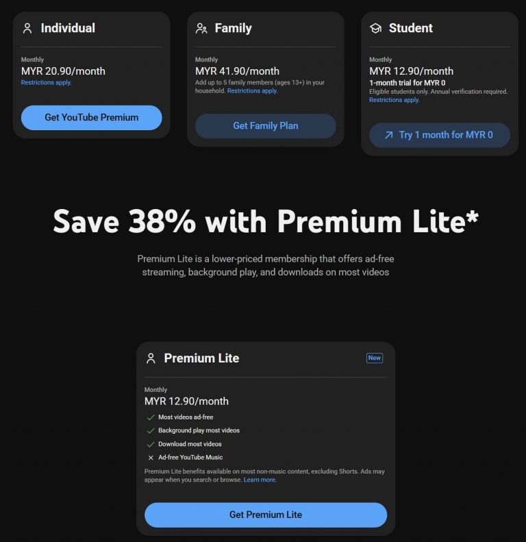 YouTube Premium Lite at RM12.90/month. What's the catch?