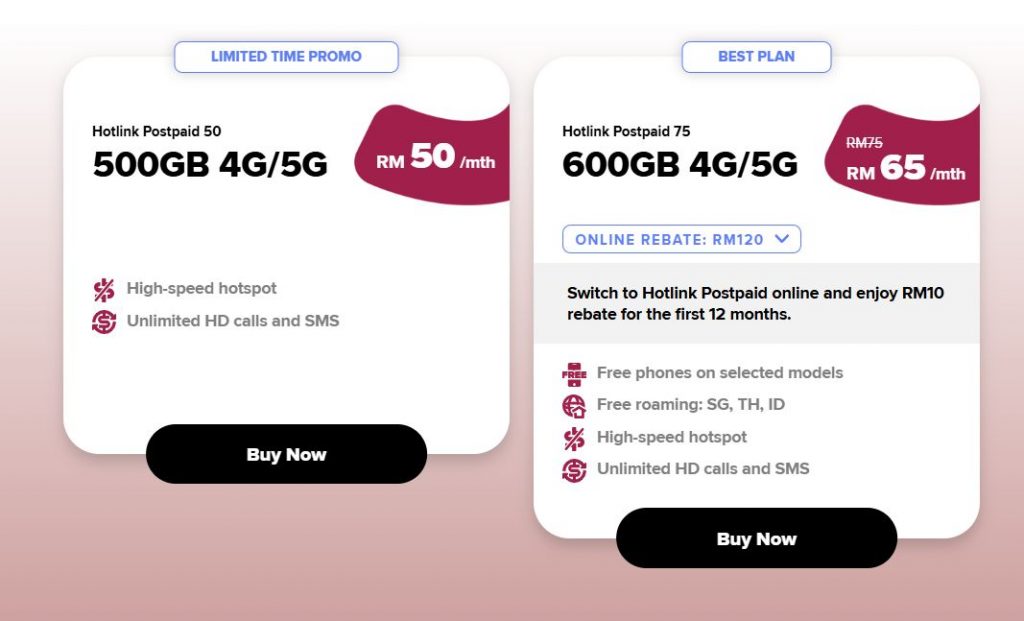 Hotlink Postpaid 50: 500GB uncapped 5G speed for RM40/month